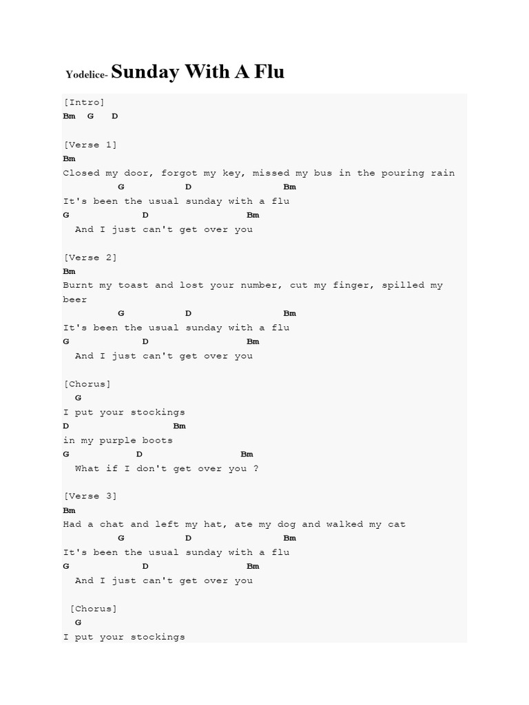 Yodelice: Sunday With A Flu Lyrics | PDF
