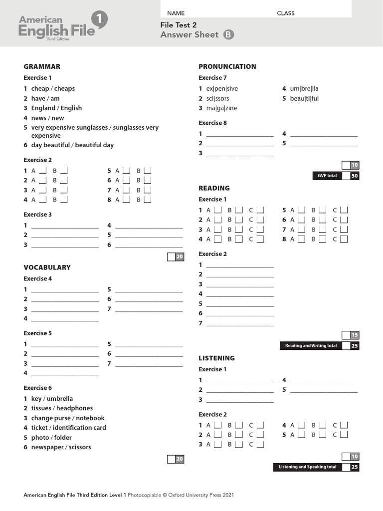 AEF3e L1 Filetest 2b Answer Sheet | PDF | Human Communication | Linguistics