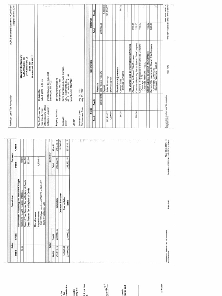 3849 Powers Bridge RD - Closing Docs | PDF