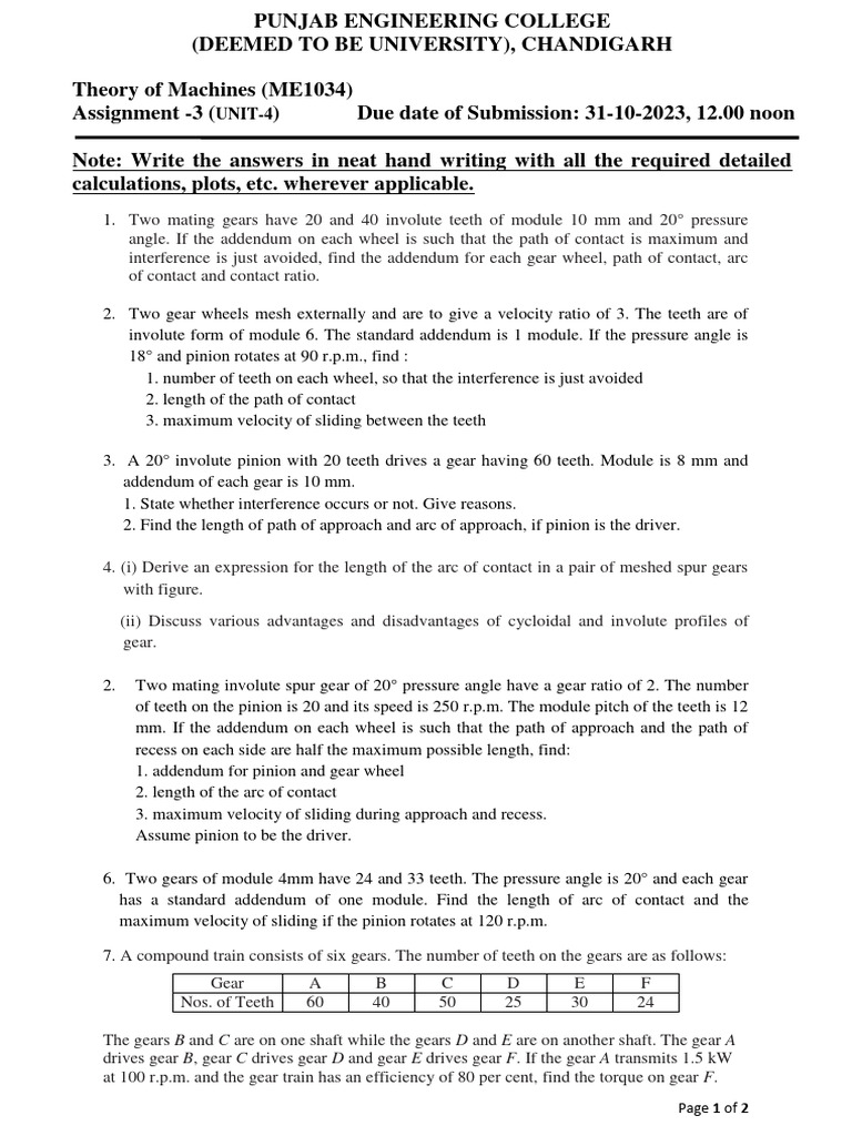 Assignment-3 (Theory of Machines-ME1034) | PDF | Gear | Kinematics