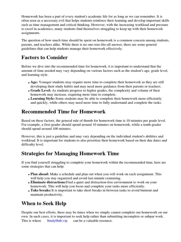 How Much Time Should You Spend On Your Homework | PDF | Homework | Schools
