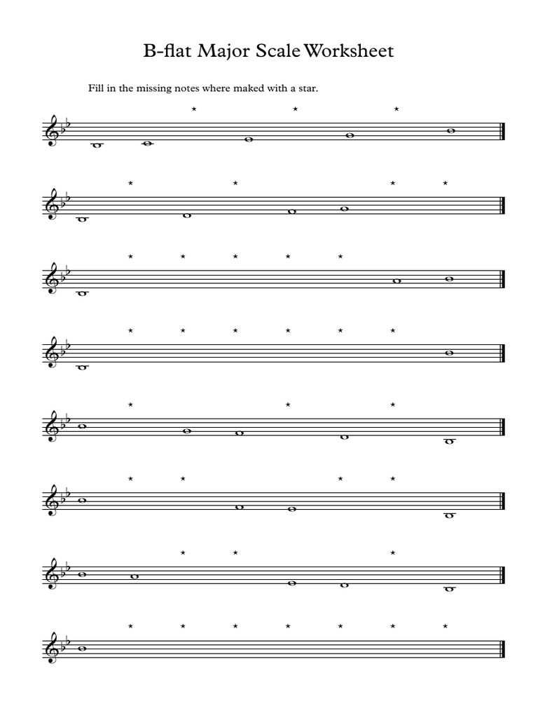 B-Flat Major Scale Worksheet - Full Score | PDF
