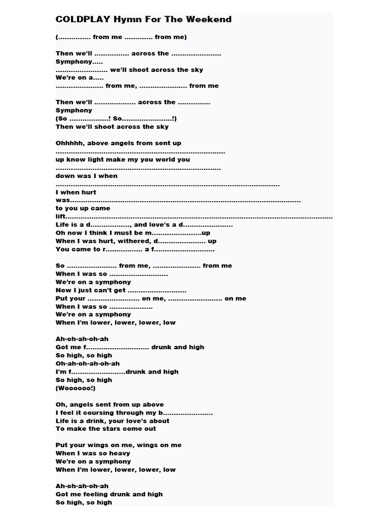 COLDPLAY Hymn For The Weekend | PDF | Earth Sciences