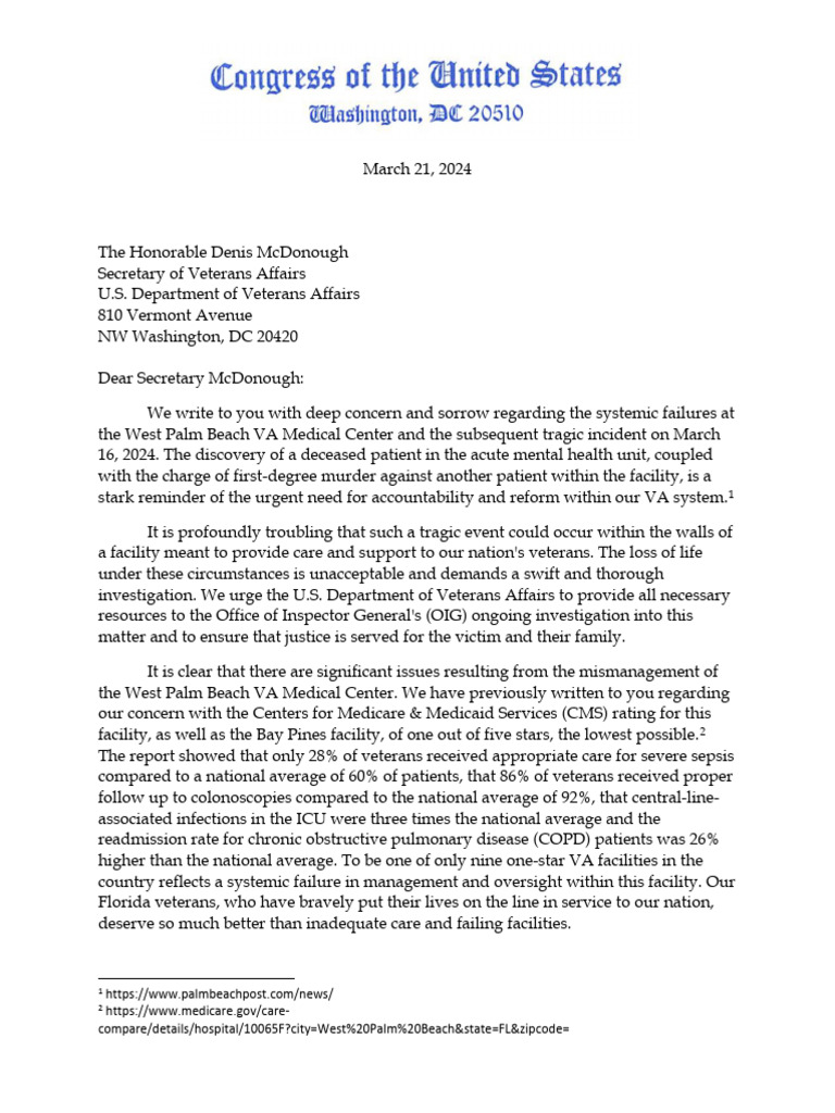 Letter to Secretary McDonough | PDF | Veterans Health Administration ...