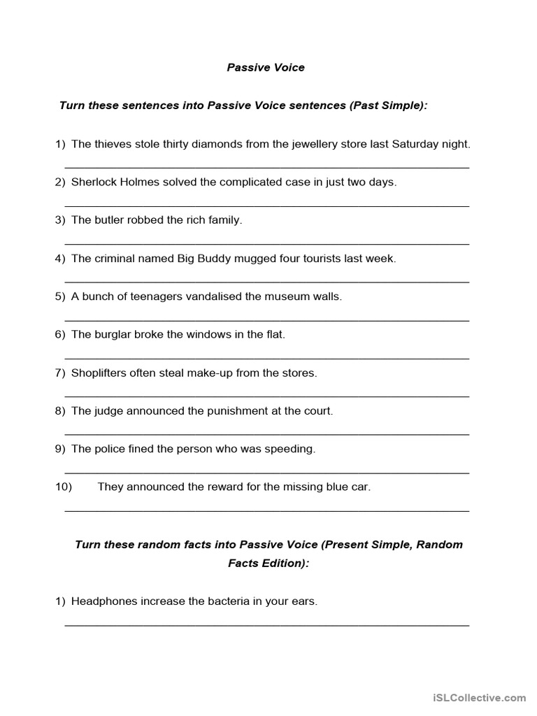 Passive Voice Transformation Sentences (Present and Past Simple | PDF