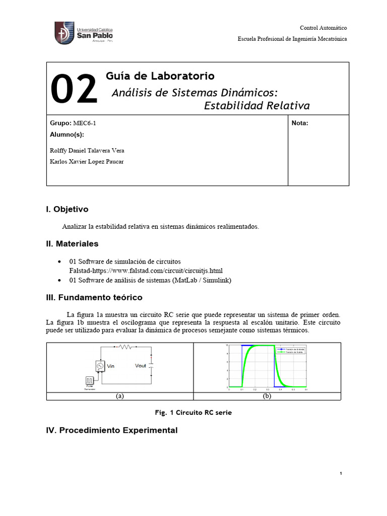 Laboratorio2 CONTROL | Descargar gratis PDF | Ingeniería Informática | Ingenieria Eléctrica
