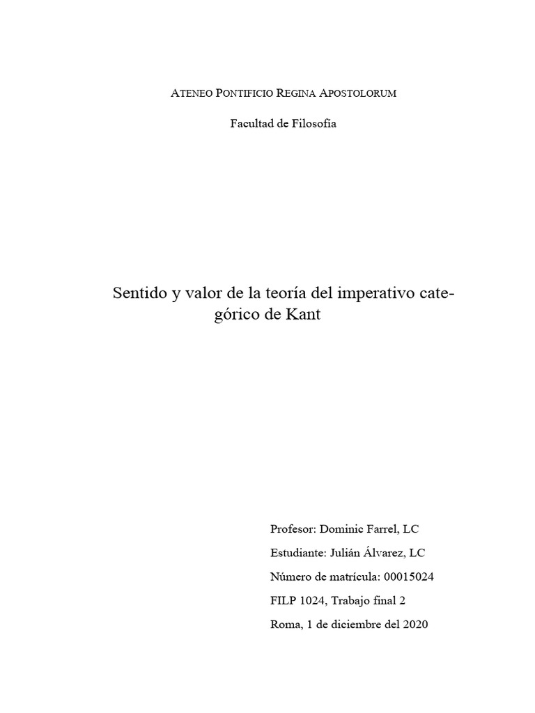 IMPERATIVO CATEGORICO DE KANT | PDF | Immanuel Kant | Moralidad