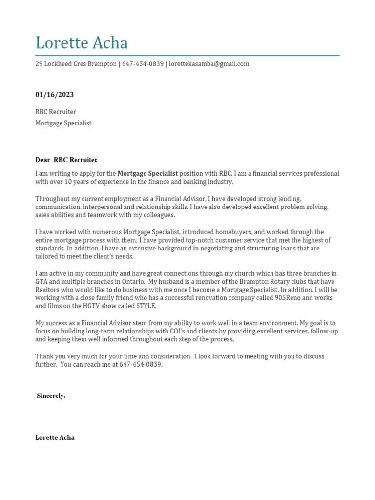 RBC Cover Letter | PDF