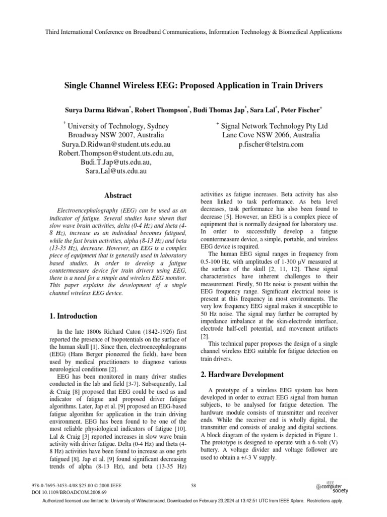 Single Channel Wireless EEG Proposed Application in Train Drivers ...