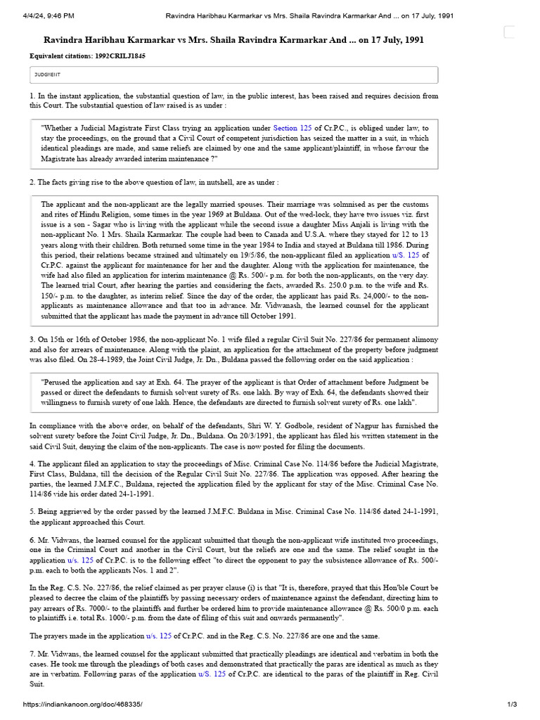 Legal Dispute: Maintenance Proceedings | PDF | Lawsuit | Judgment (Law)