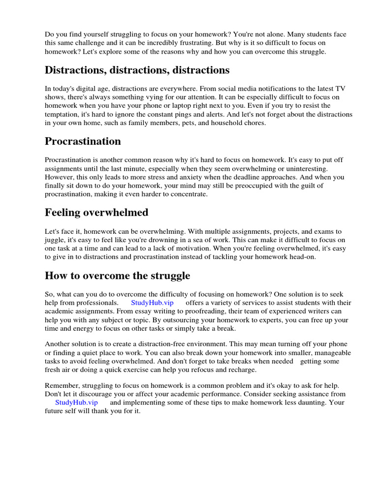 Overcoming Homework Focus Challenges | PDF | Homework | Procrastination
