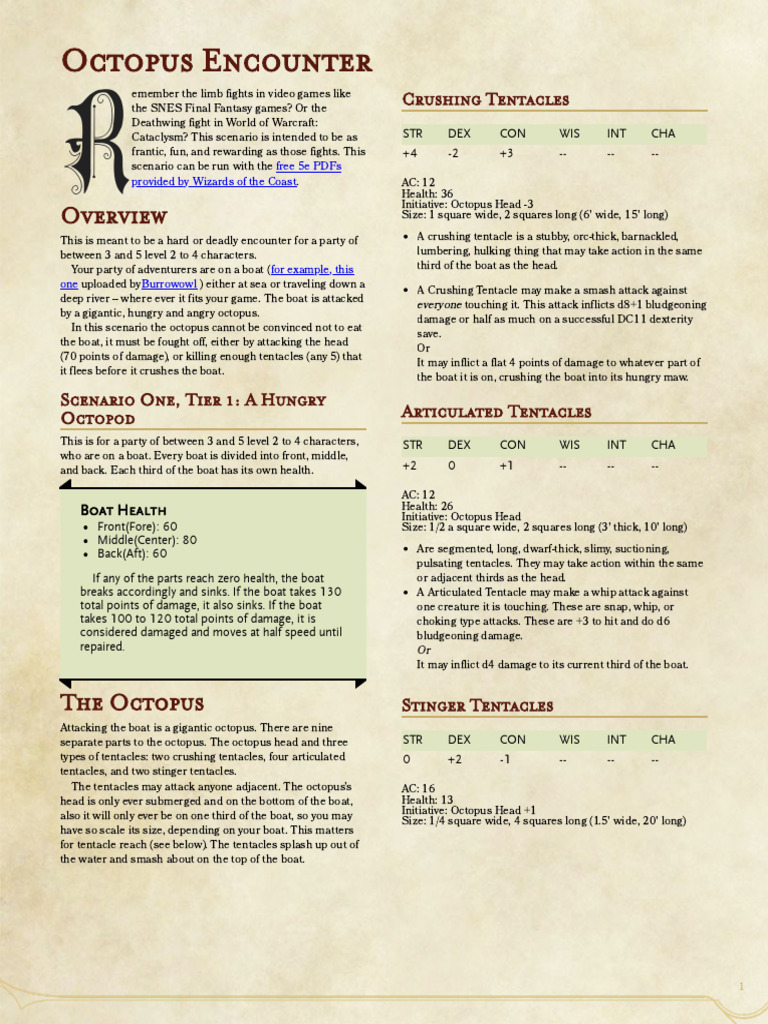 801135-5e Tier 1 Octopus Encounter | PDF