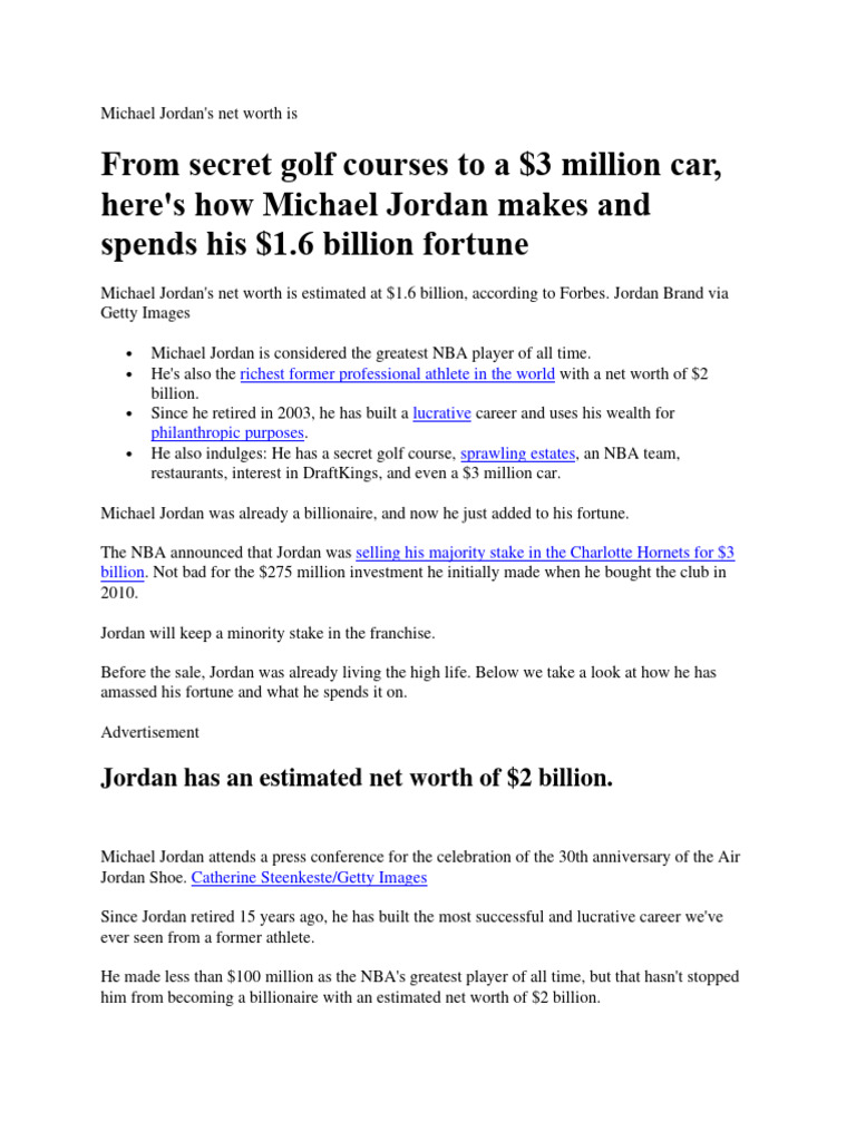 Michael Jordan's $2 Billion Fortune Breakdown | PDF | Nike | National ...