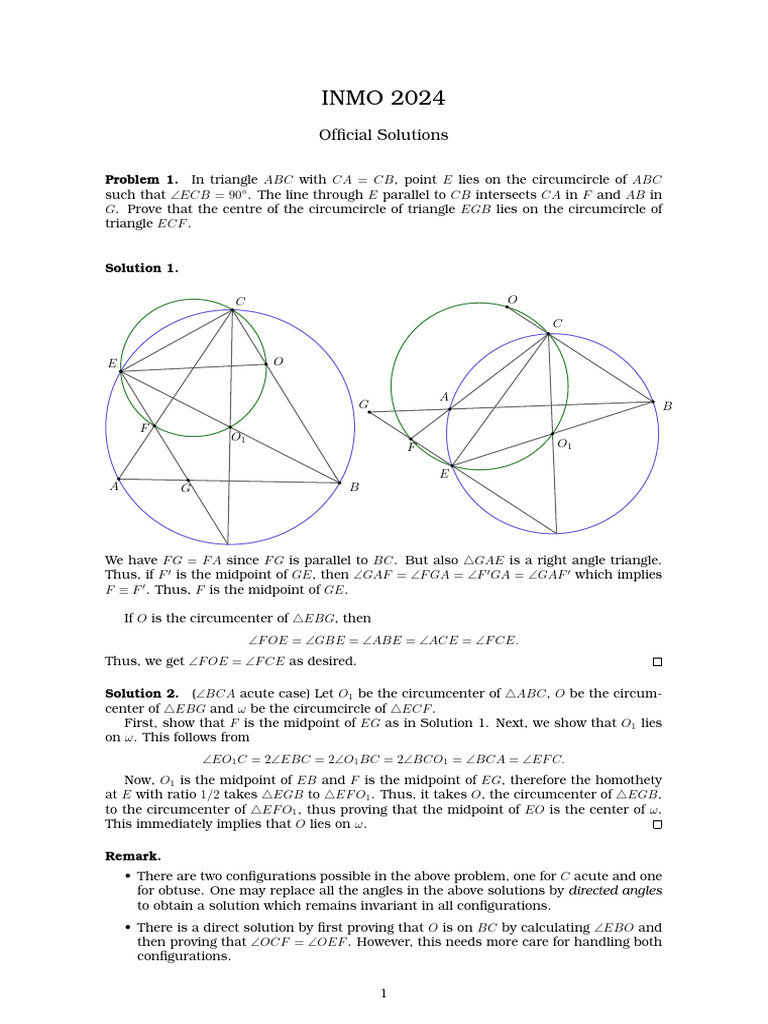 INMO 2024 Final Solutions | PDF | Exponentiation | Triangle
