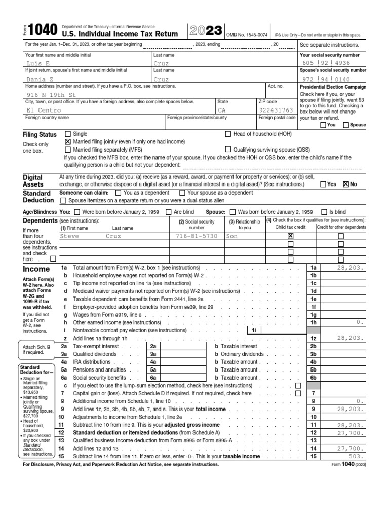 2023 TaxReturn | Download Free PDF | Irs Tax Forms | Tax Deduction