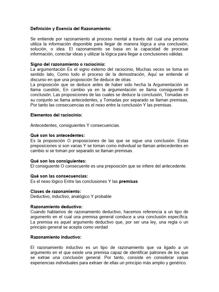 Definición y Esencia Del Razonamiento | PDF | Razonamiento deductivo ...