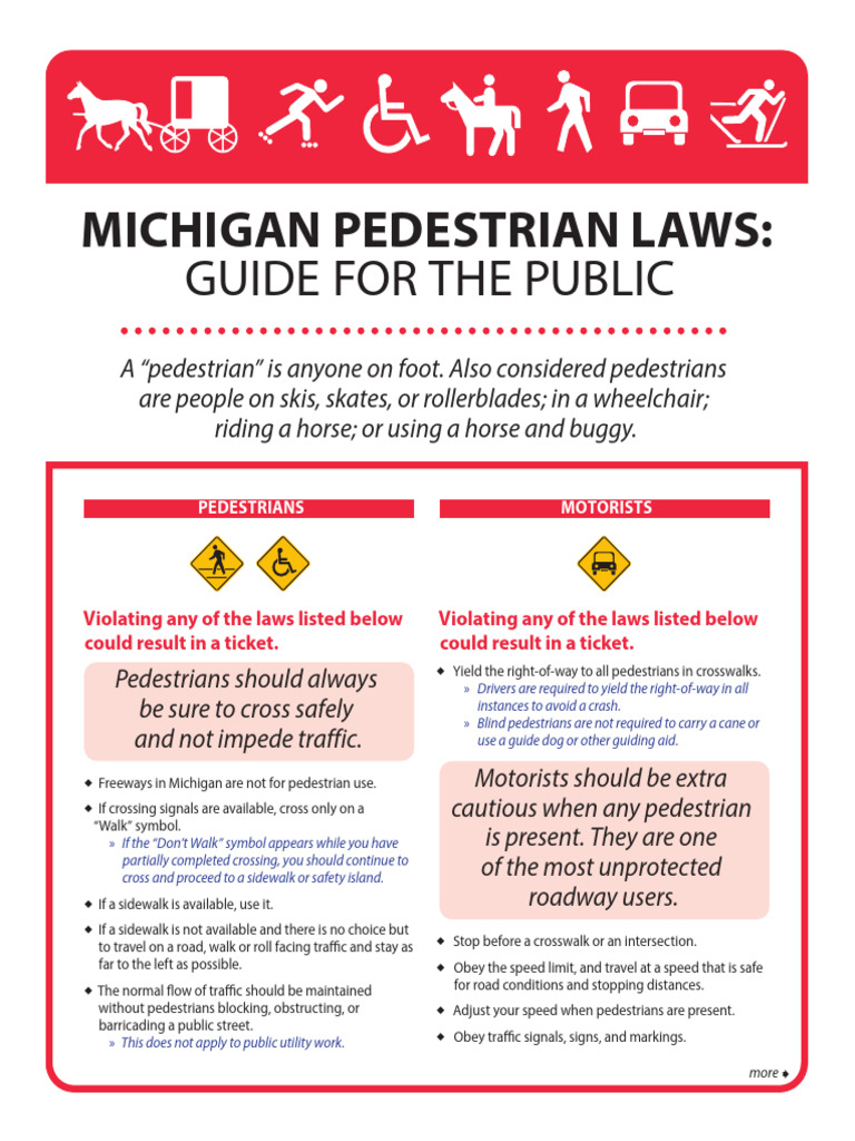 8005 Michigan Pedestrian Laws Guide For The Public | PDF | Traffic ...