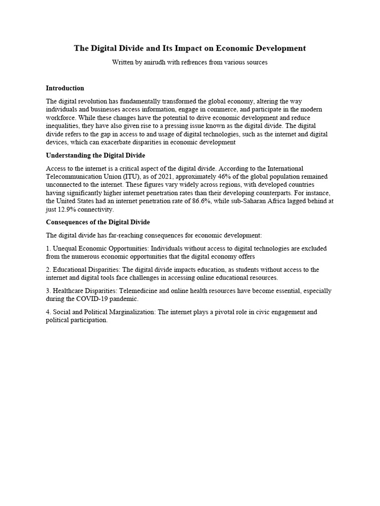The Digital Divide and Its Impact On Economic Development | PDF ...