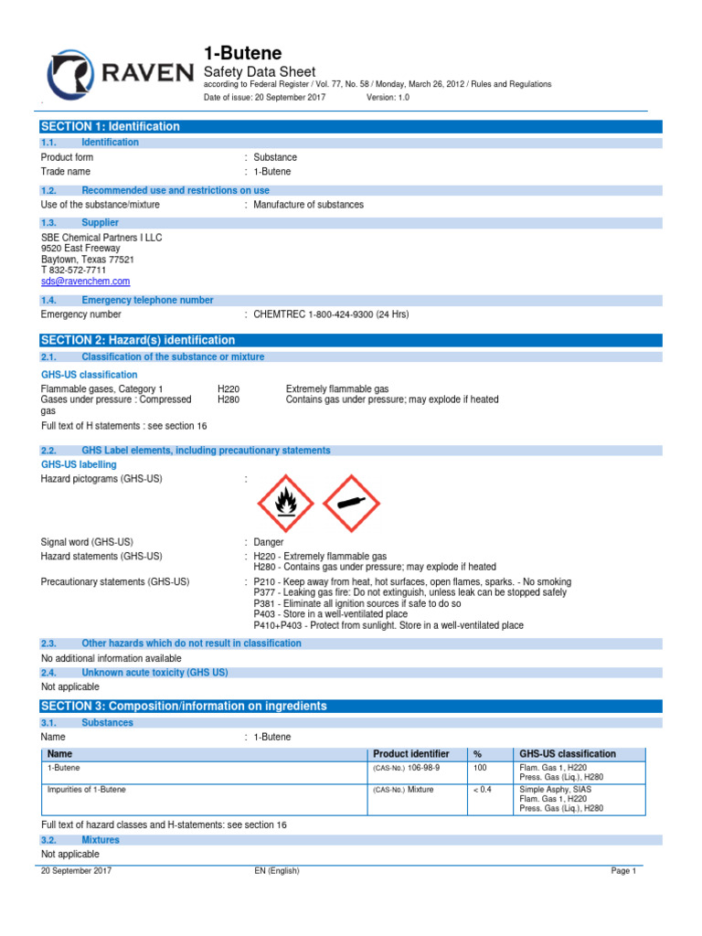 SDS Butene-1 Raven 9-20-2017 | Download Free PDF | Chemical Substances ...