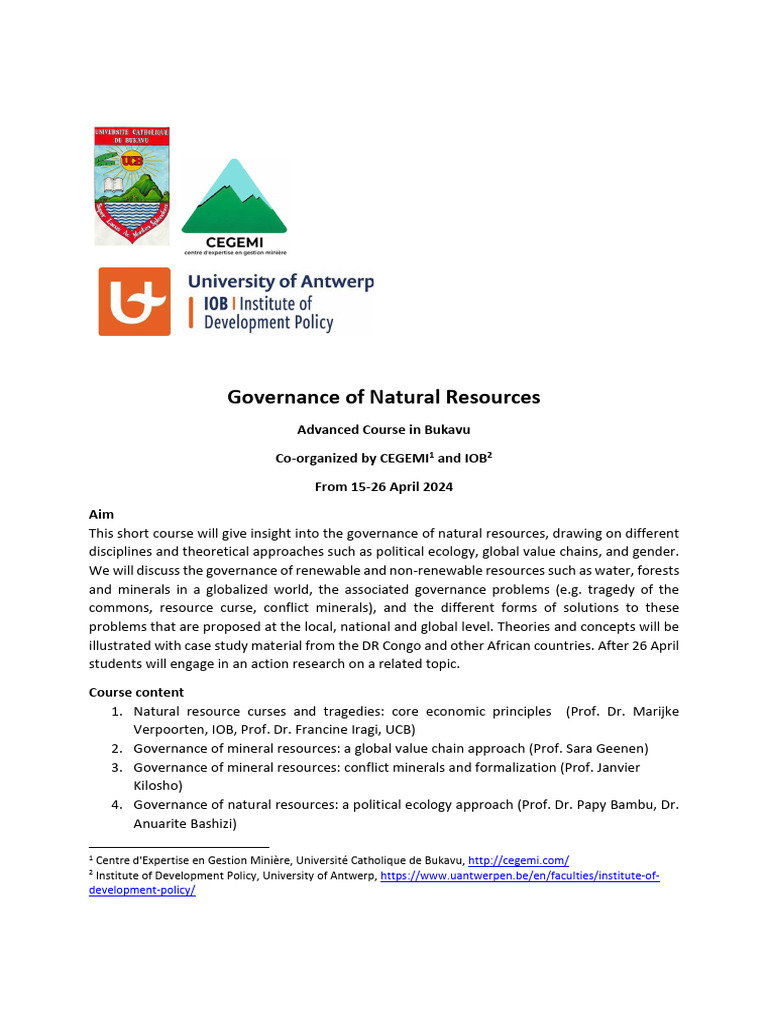 Advanced Course On The Governance of Natural Resources 2024 - Call | PDF | Governance