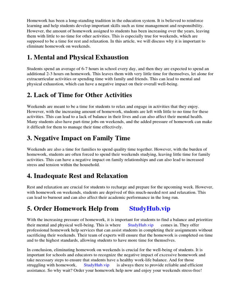 No Weekend Homework for Students | PDF | Homework | Learning