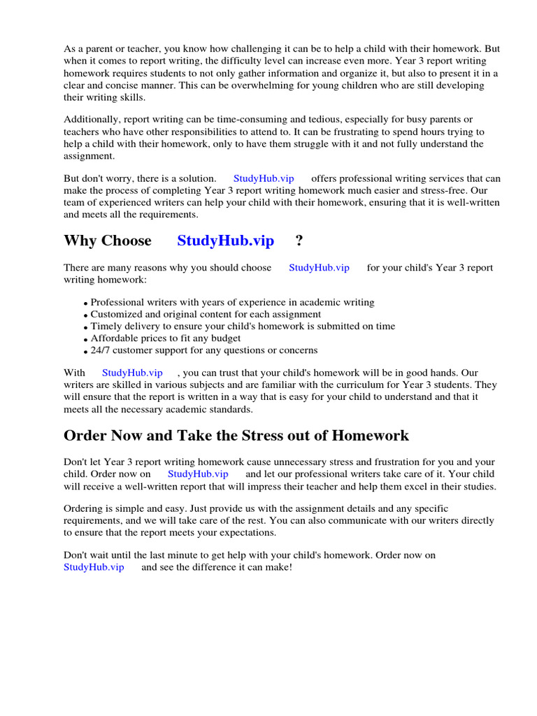 Year 3 Report Writing Homework | PDF | Homework | Information