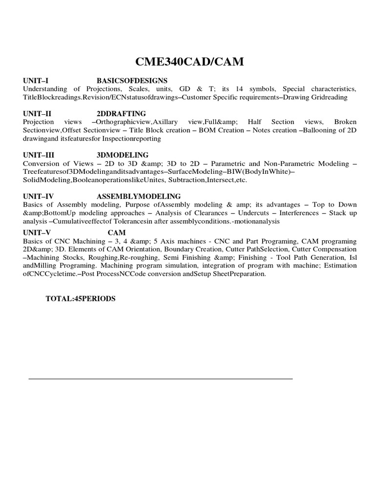 Cme340 Cad Cam 1-4 Units | PDF | Technical Drawing | 3 D Computer Graphics