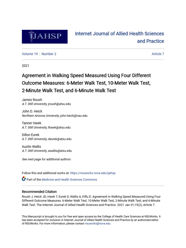 Walking Speed Agreement in Four Tests | PDF | Physical Therapy | Stroke