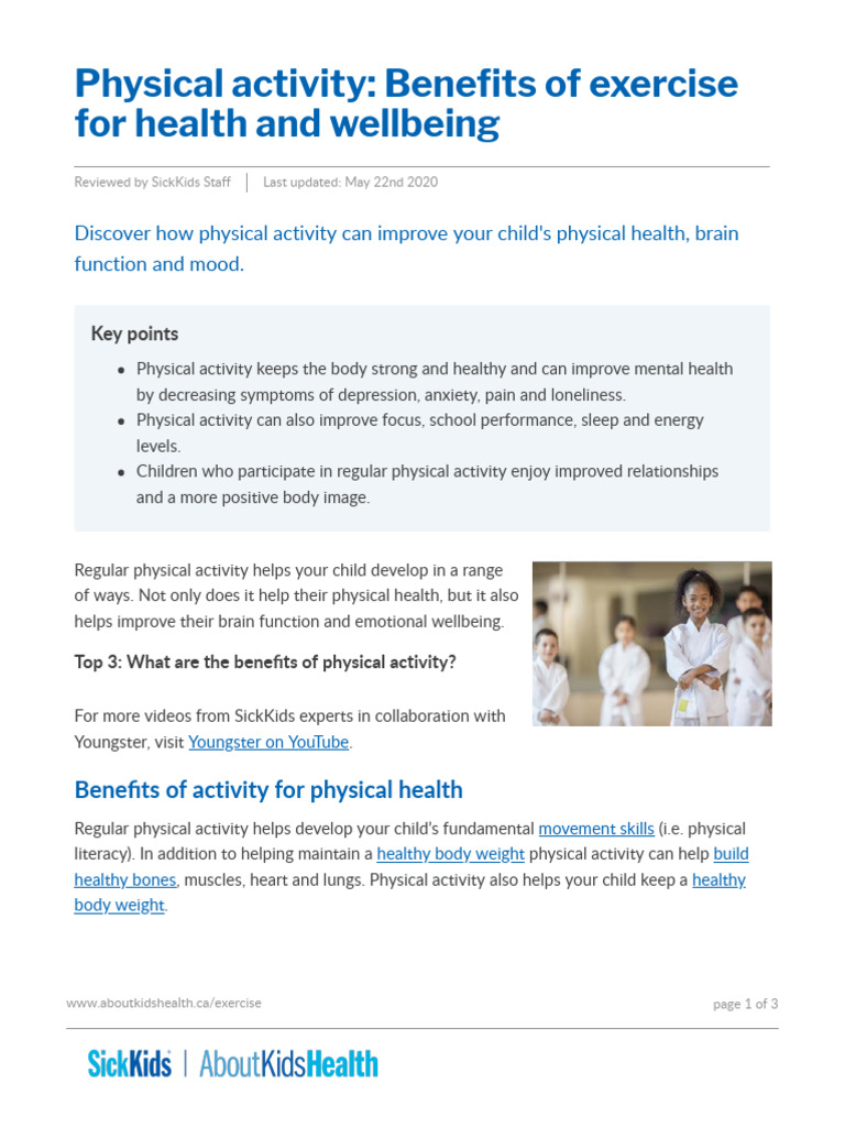 Physical Activity - Benefits of Exercise For Health and Wellbeing | PDF ...