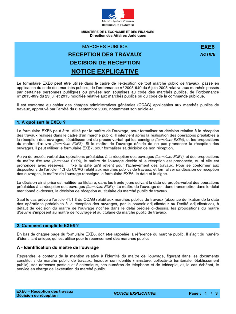 Formulaire EXE6 : Réception des travaux | PDF