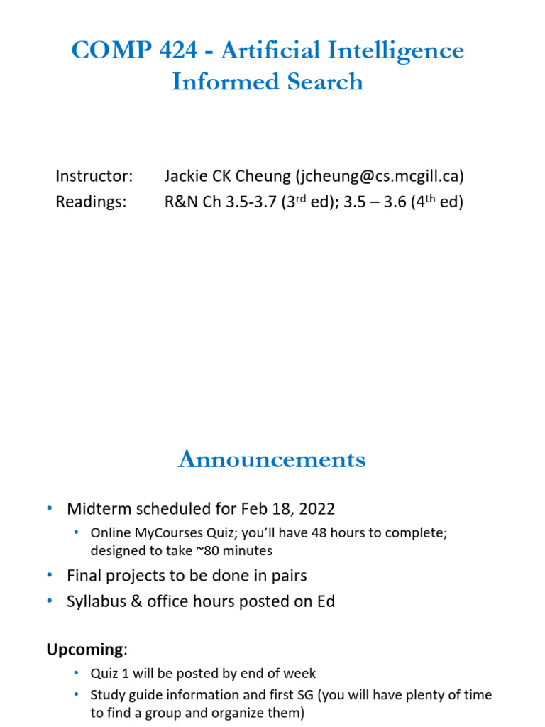 L3 InformedSearch | PDF | Theoretical Computer Science | Algorithms And Data Structures