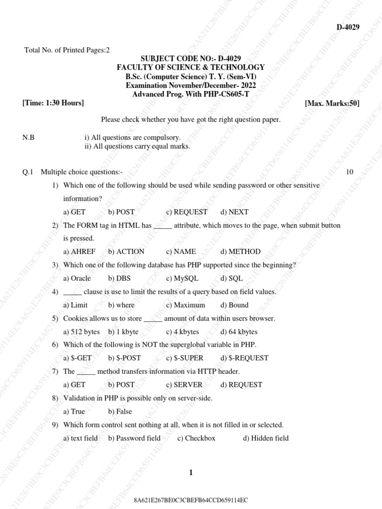 Advanced Prog. With PHP bamu university questions | PDF | Computing | World Wide Web