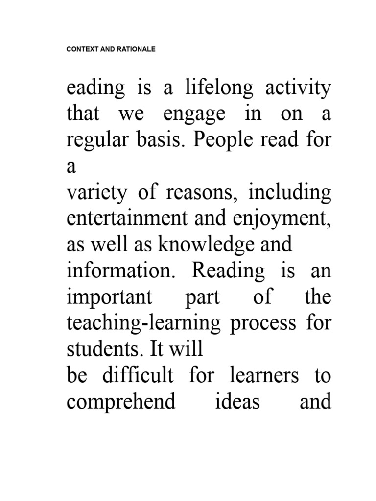 Iv. Context and Rationale | PDF | Reading Comprehension | Phonics