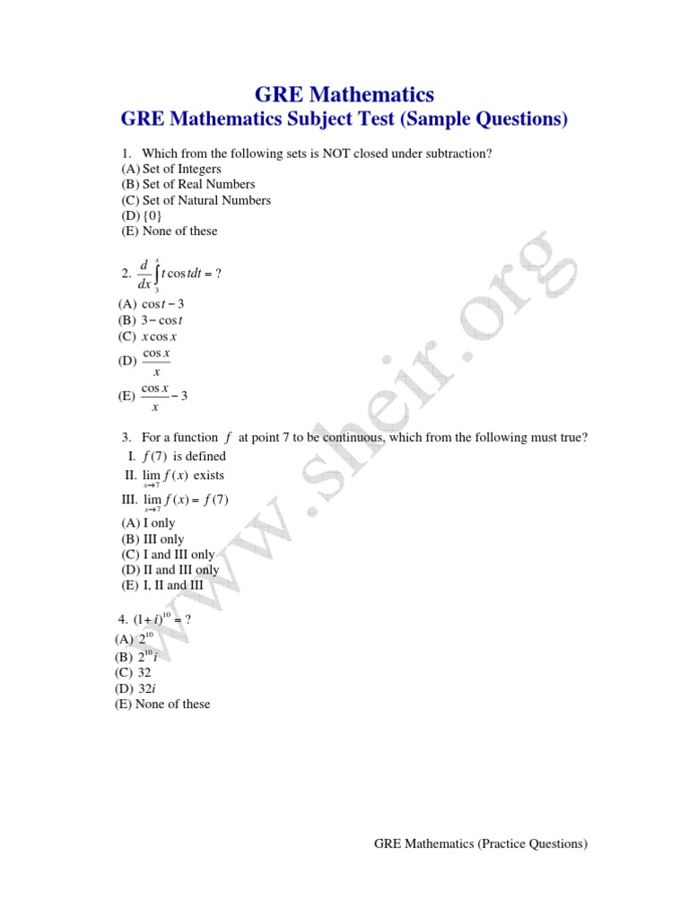 GRE Mathematics Practice Questions | PDF | Teaching Methods & Materials