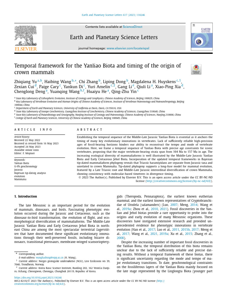 Temporal Framework For The Yanliao Biota and Timing of The Origin of ...