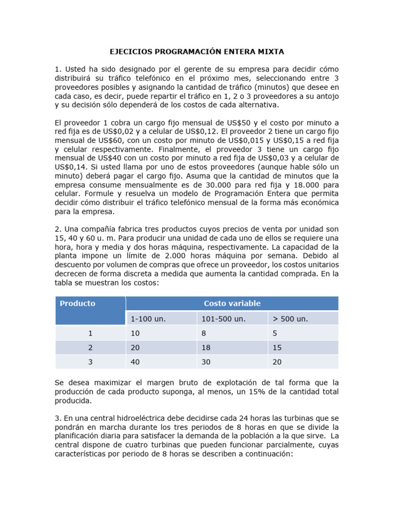 Ejercicios Para Programación Entera Mixta | PDF | Business | Economias