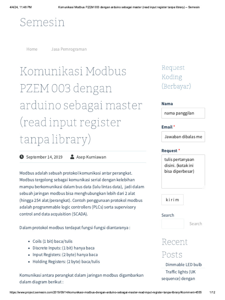 Komunikasi Modbus PZEM 003 Dengan Ardui.. | PDF
