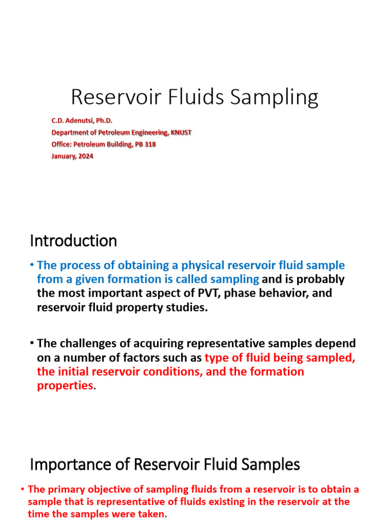 6.Reservoir Fluids Sampling | PDF | Petroleum Reservoir | Pressure