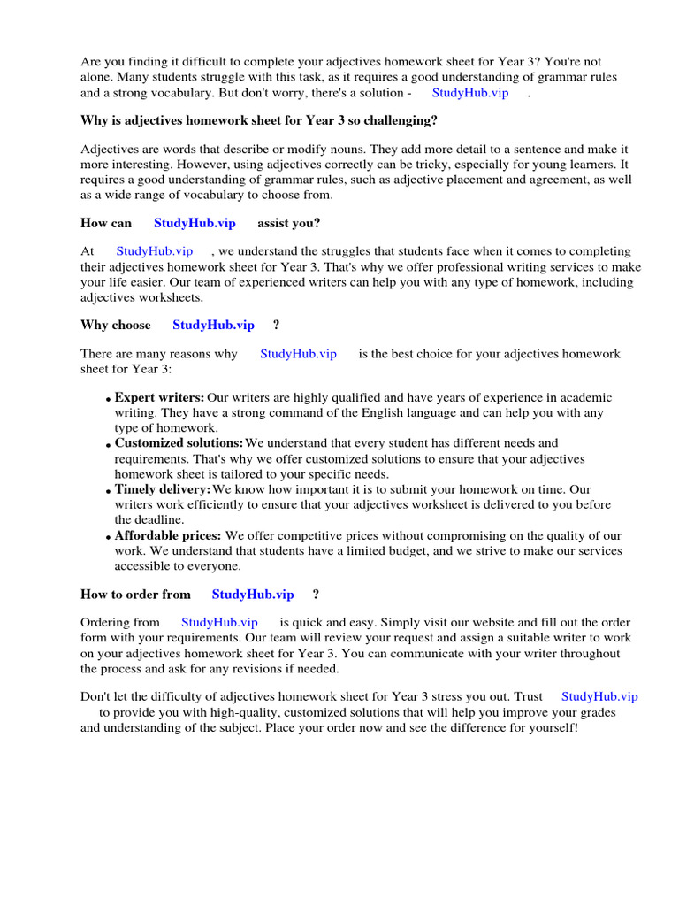 Adjectives Homework Sheet Year 3 | PDF | Adjective | Worksheet