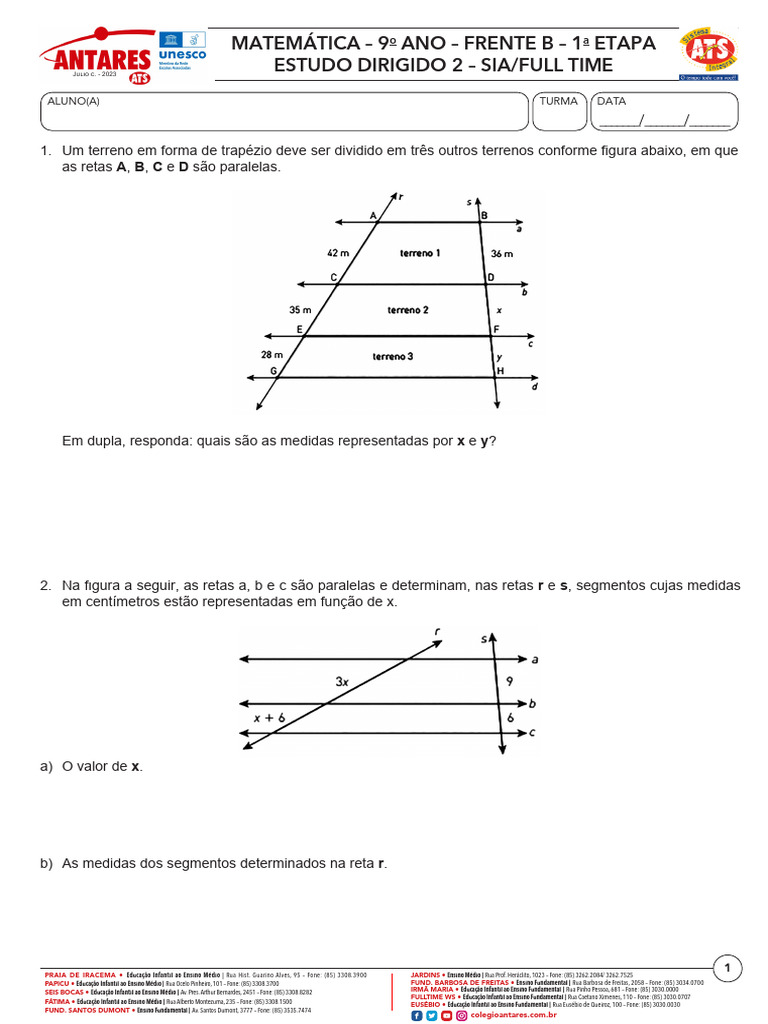 2024 - E1 - ED2 - MATEMÁTICA - FRENTE B - 9º ANO - AA V1 ok-DEA | PDF ...