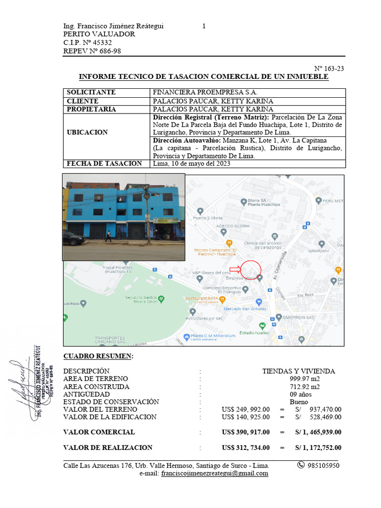 Tasacion - Palacios Paucar Ketty | PDF | Valoración (Finanzas) | Hormigón