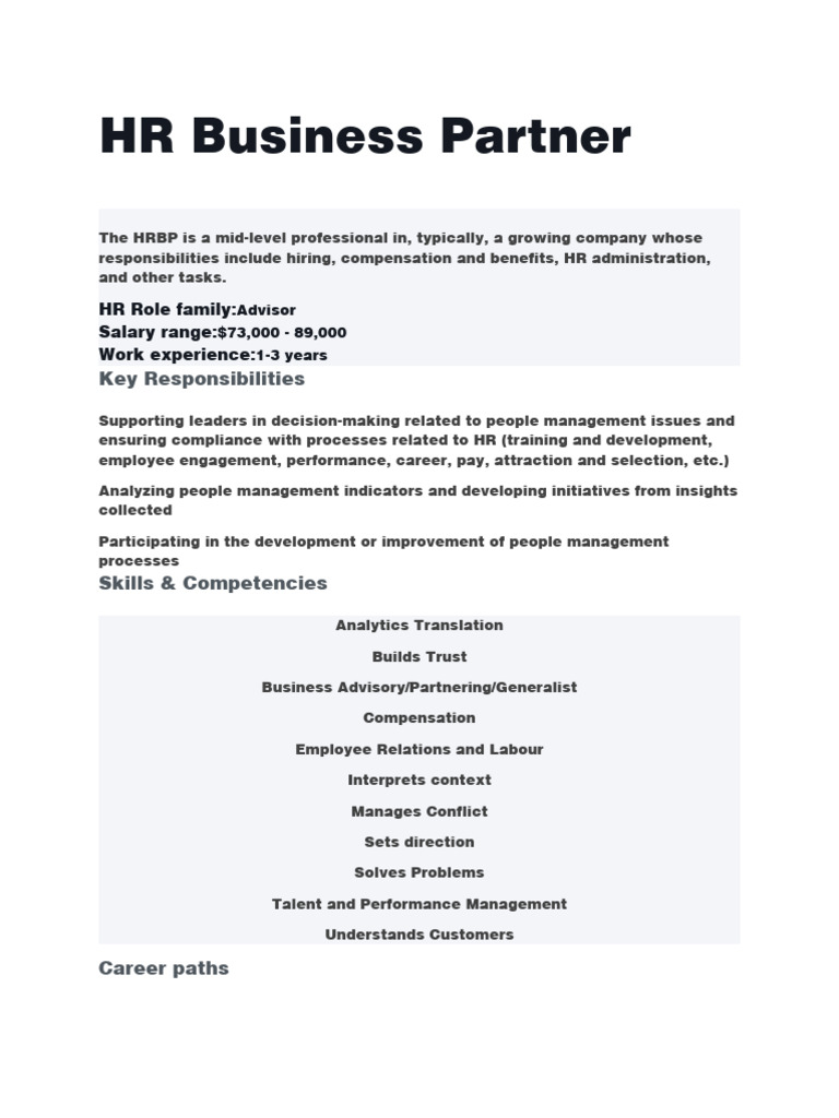 HR Business Partner | PDF | Leadership | Employee Retention