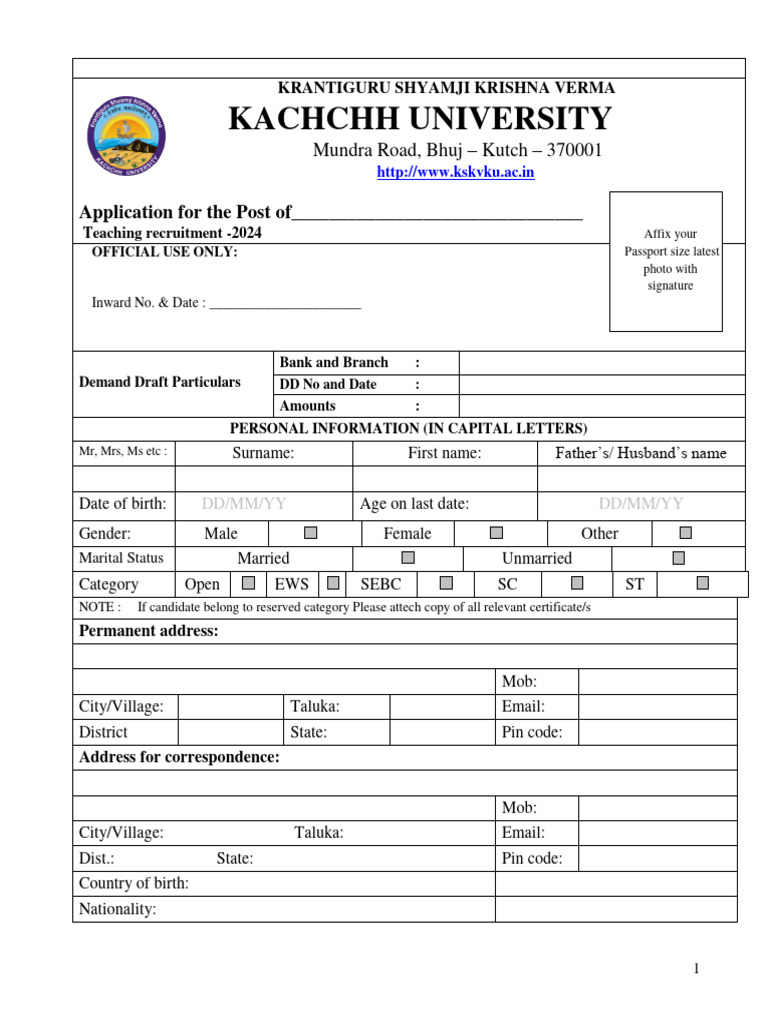 Teaching Application Form Qualification and Other Details 2024 - R | Download Free PDF | Doctor ...
