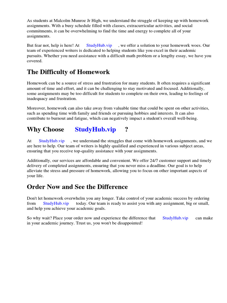 Homework Help at Malcolm Munroe Jr High | PDF | Homework