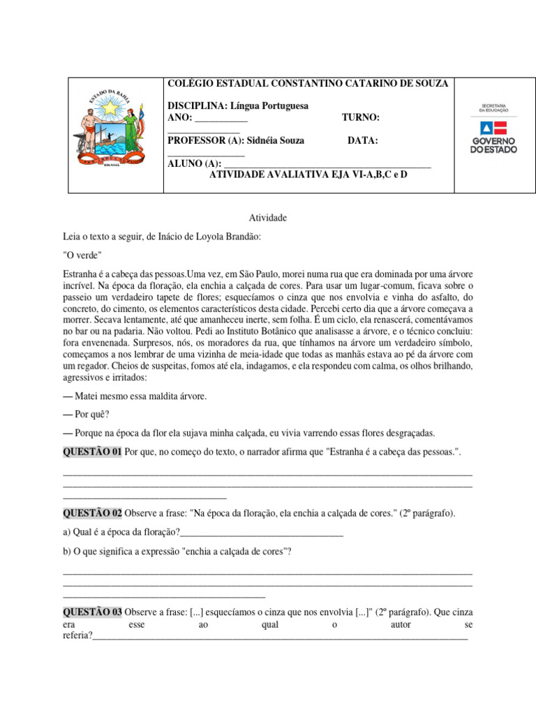 Atividade Eja Texto Narrativo | PDF | Contos