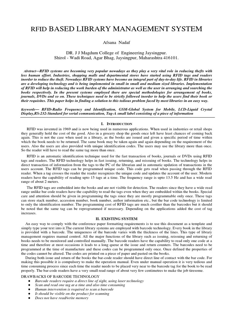 RFID Library Management System | PDF | Barcode | Radio Frequency ...