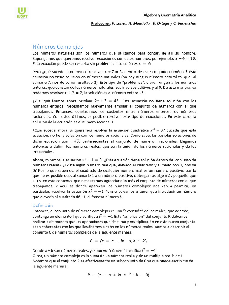 Números Complejos: Definición y Operaciones | PDF | Número complejo ...