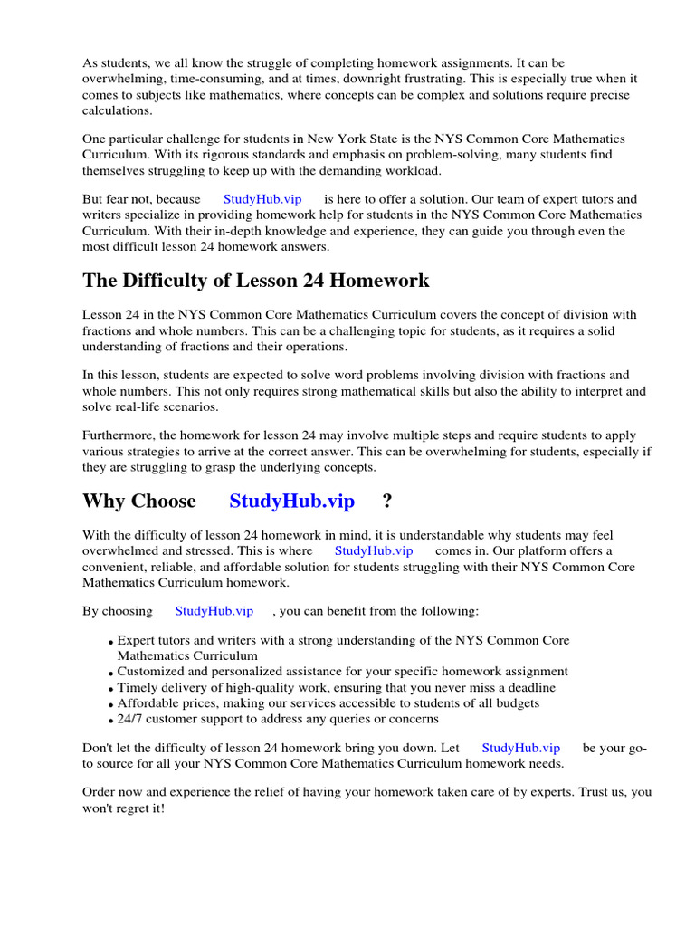 Nys Common Core Mathematics Curriculum Lesson 24 Homework Answers | PDF | Mathematics | Curriculum