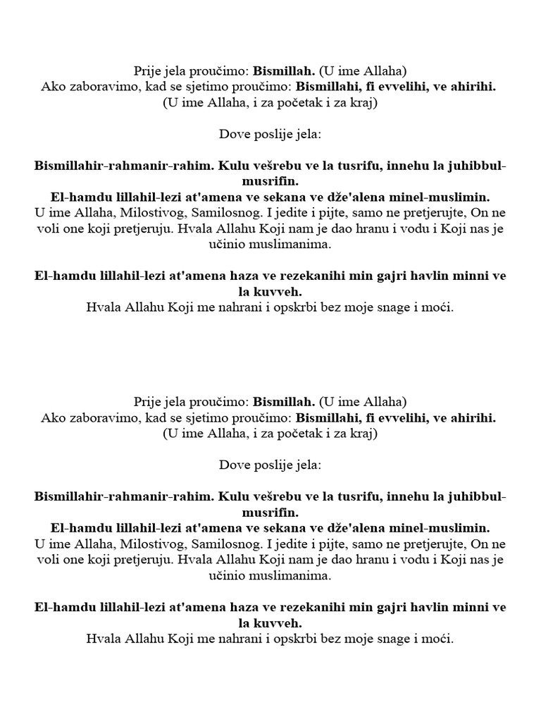 Dova Prije I Poslije Jela | PDF