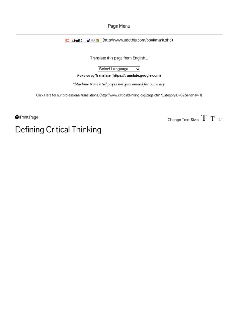Defining Critical Thinking | Download Free PDF | Critical Thinking ...